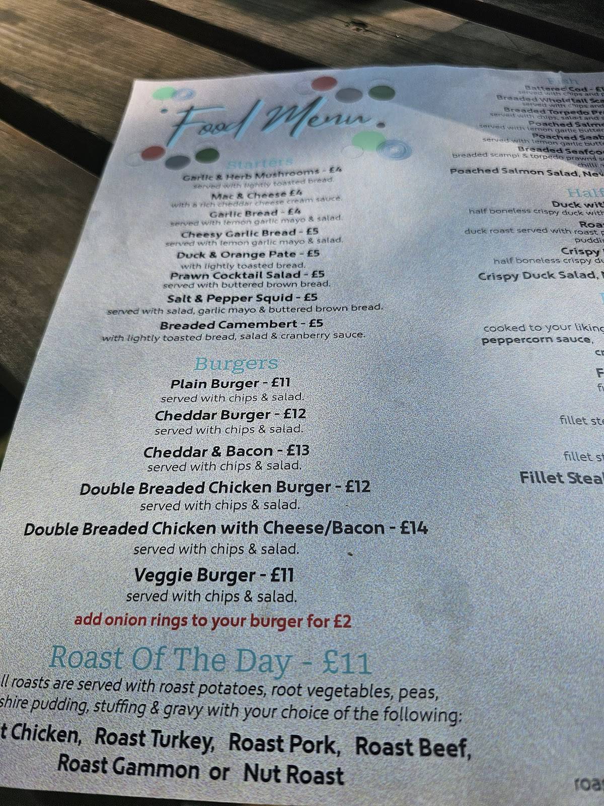 Menu at The Star Inn pub & bar, Pevensey Bay, Sluice Ln