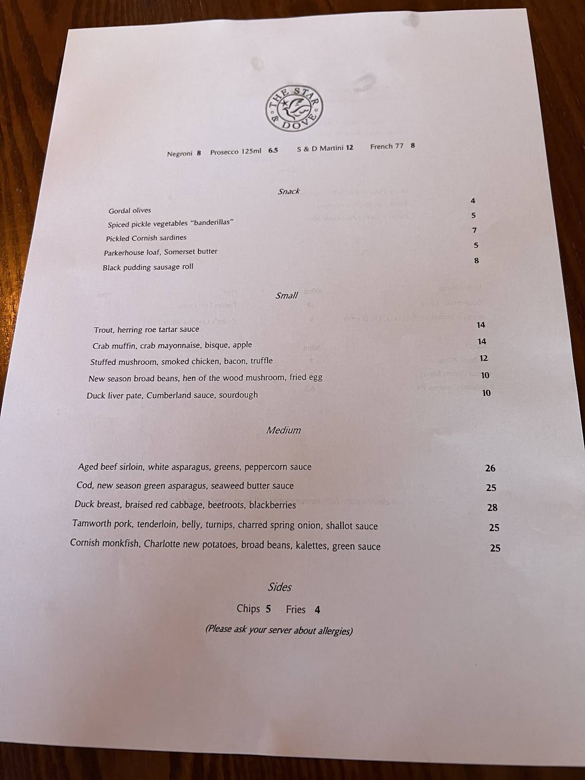 Menu at The Star and Dove pub & bar, Bristol