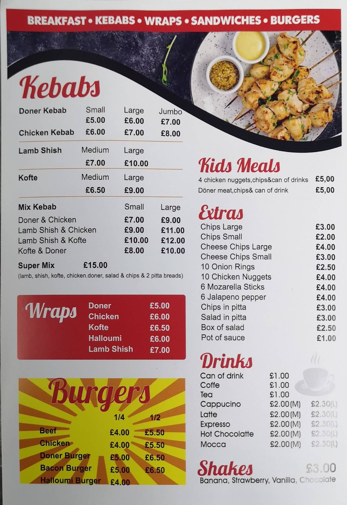 Menu at The Station Breakfast and Kebab Van, Farnborough
