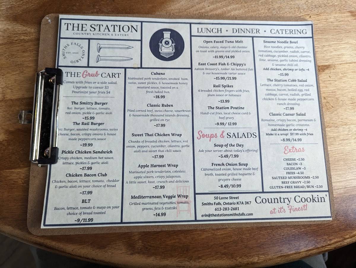 Menu at The Station restaurant, Smiths Falls