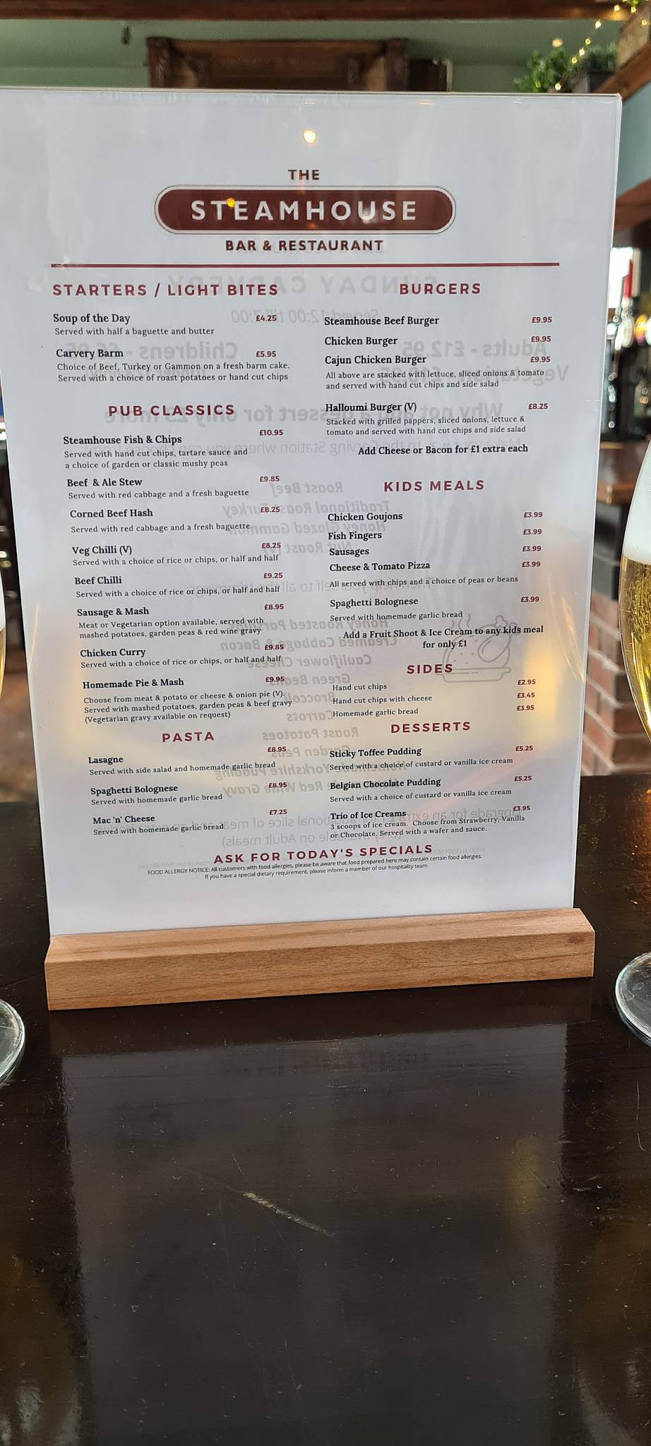 Menu at The Steamhouse pub & bar, Manchester, Station Rd