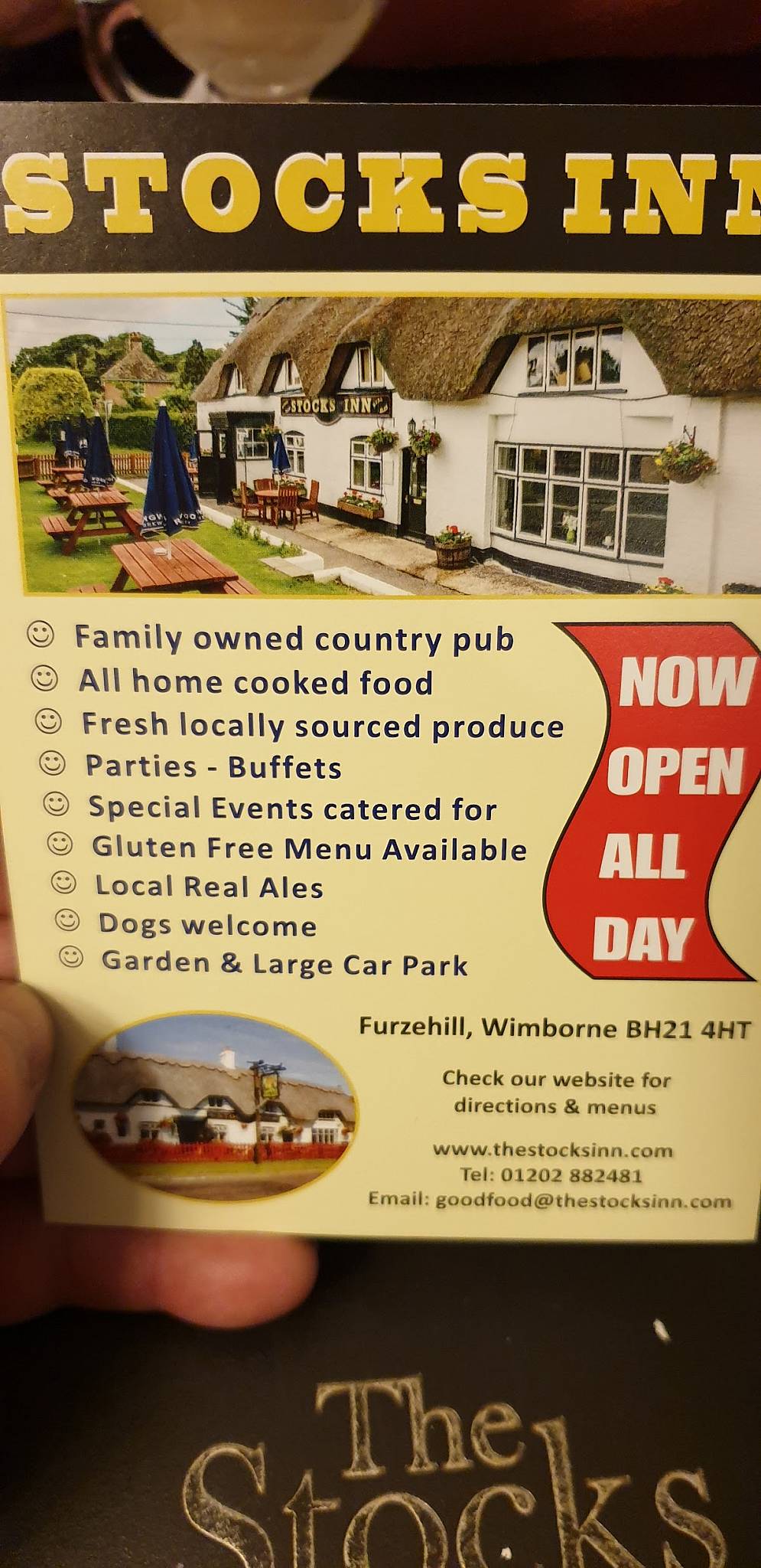 Menu at The Stocks Inn pub & bar, Wimborne Minster, Furzehill