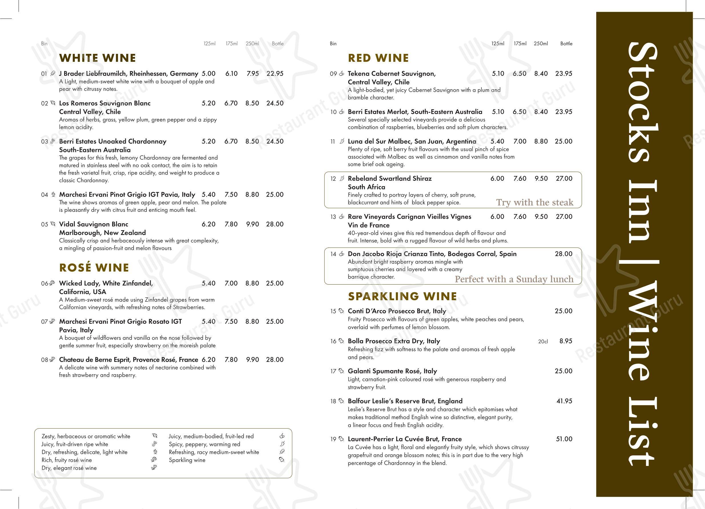 Menu at The Stocks Inn pub & bar, Wimborne Minster, Furzehill