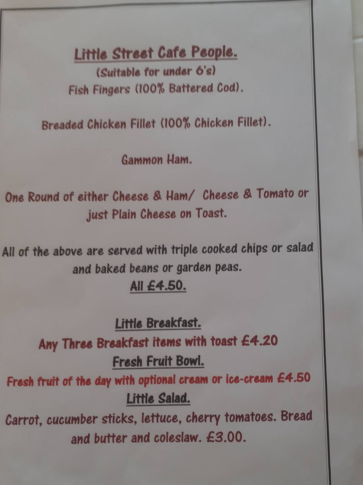 Menu at The Street Cafe, Norwich