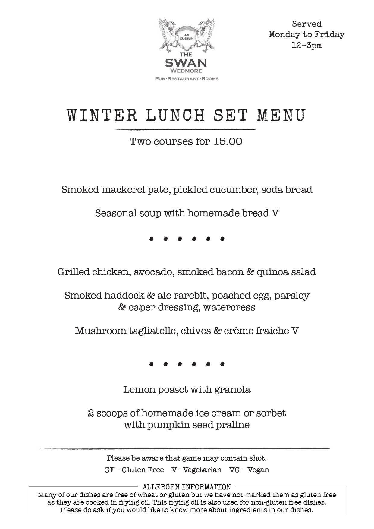 Menu at The Swan pub & bar, Wedmore