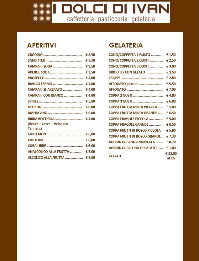 Menu da I Dolci di Ivan caffè bar, Briosco