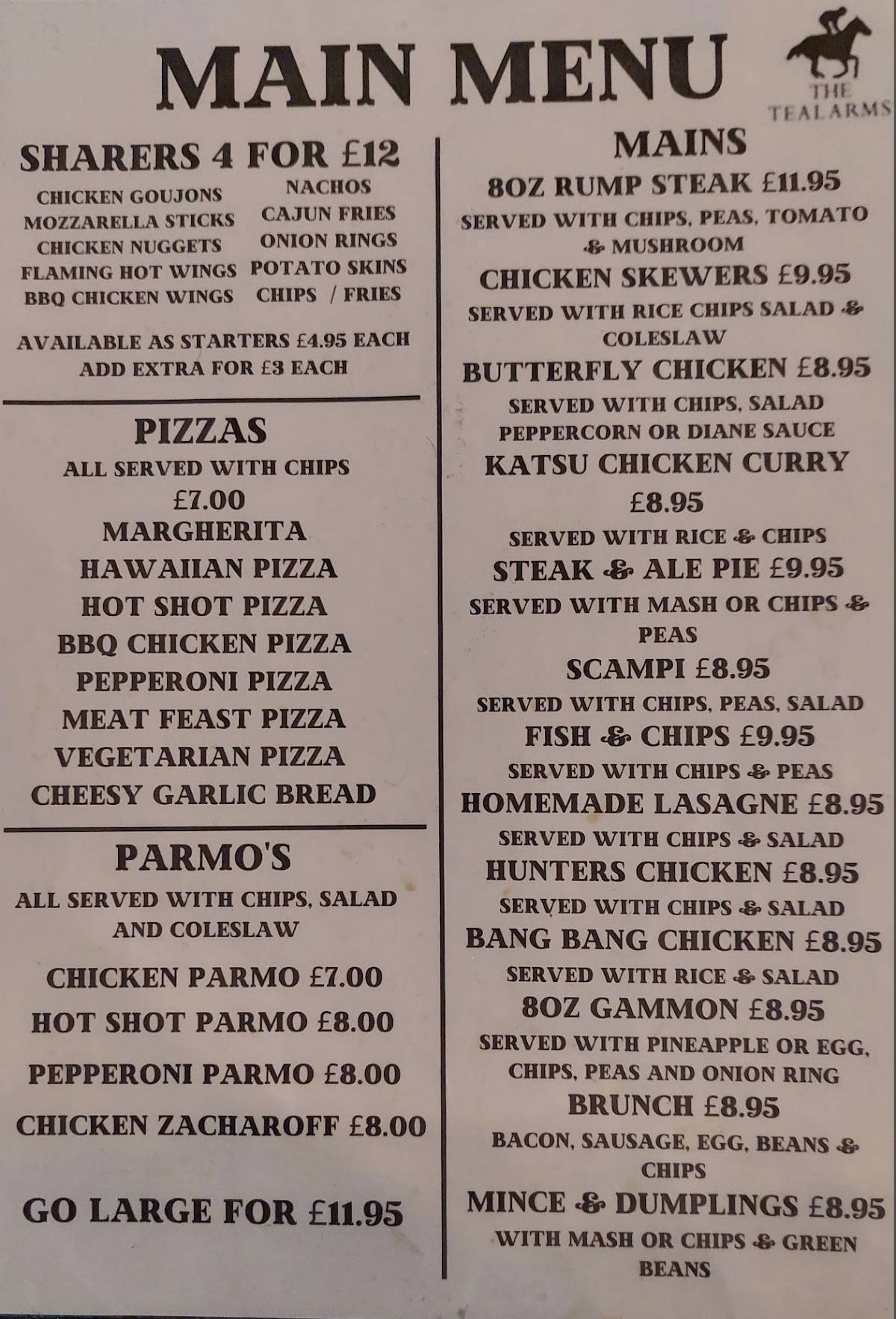 Menu at The Teal Arms pub & bar, Stockton-on-Tees