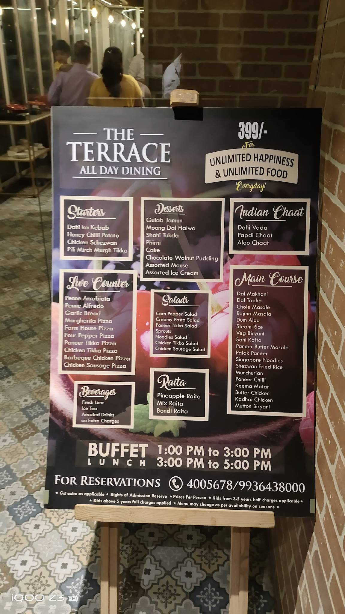 Menu at The Terrace, Lucknow