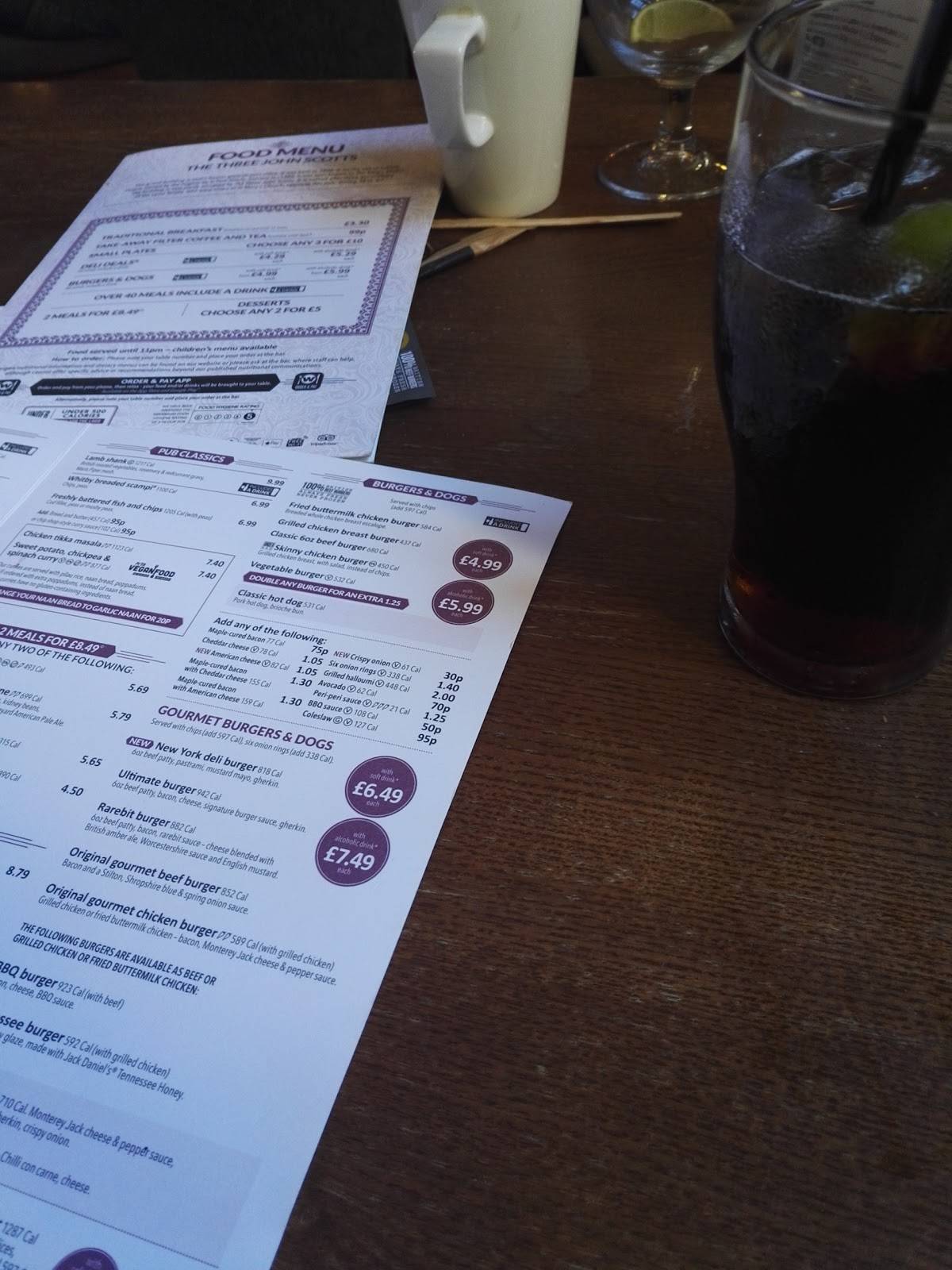 Menu at The Three John Scotts - JD Wetherspoon pub & bar, Hull