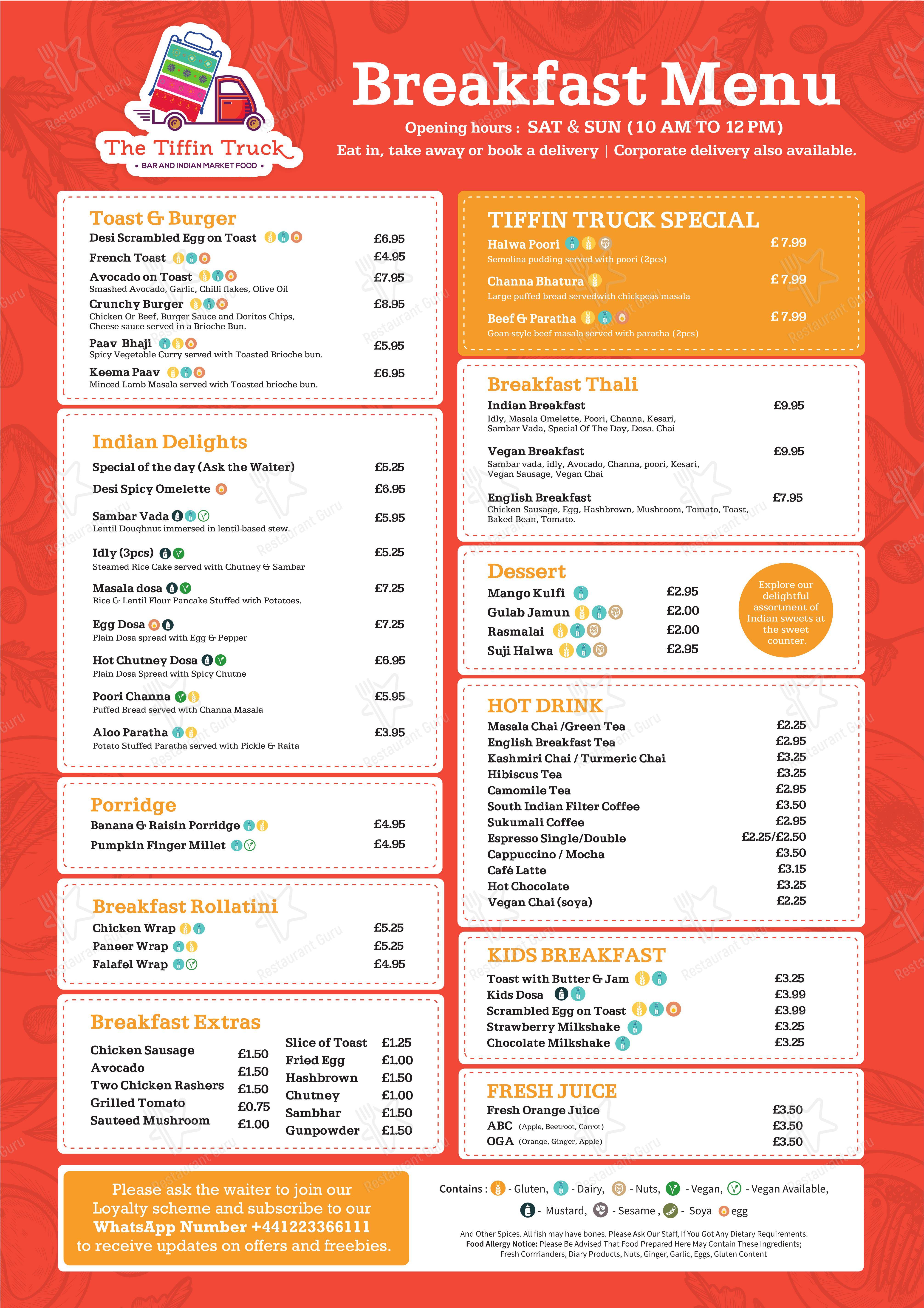Carta del restaurante The Tiffin Truck - Orchard Park Cambridge, Cambridge