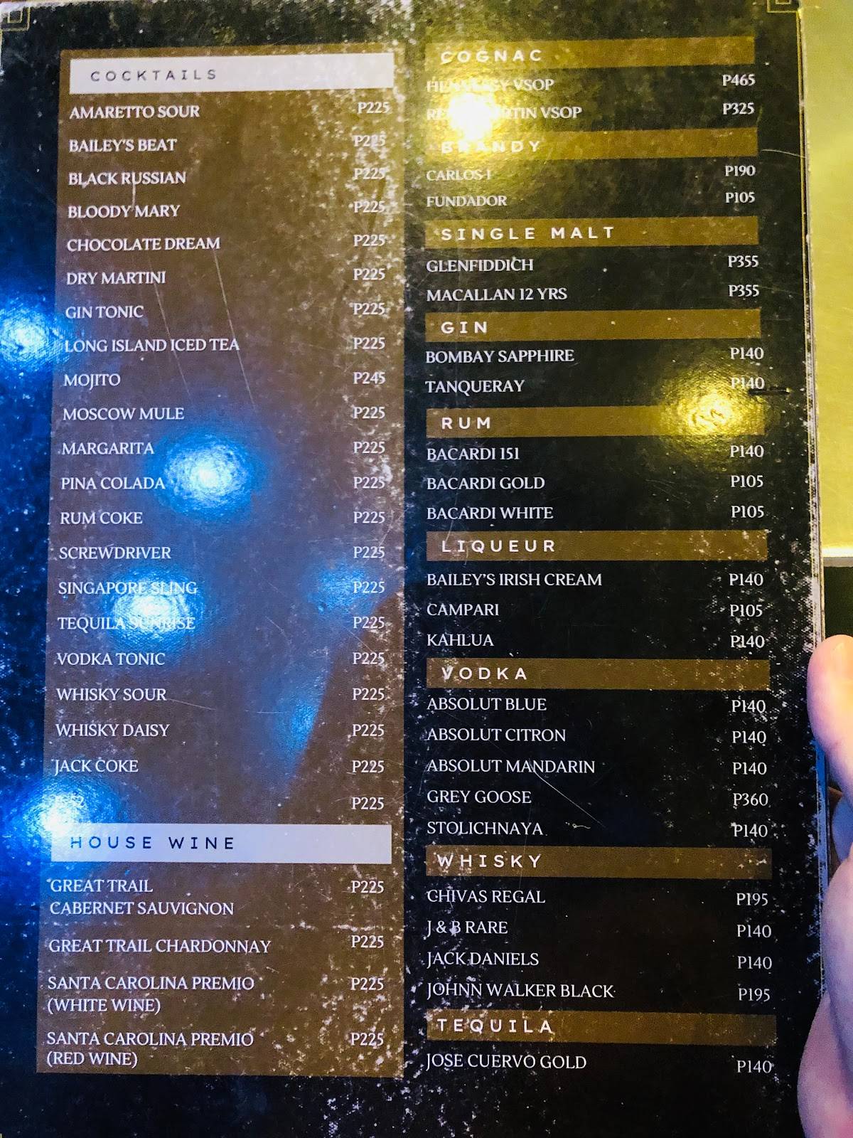 Menu at The Tinder Box pub & bar, Cebu City