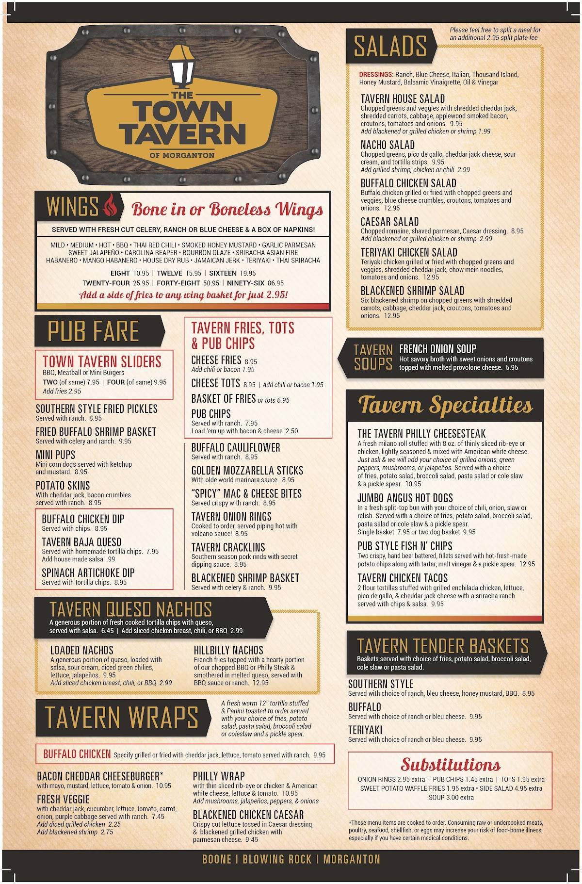 Carta del pub y bar Town Tavern of Morganton, Morganton