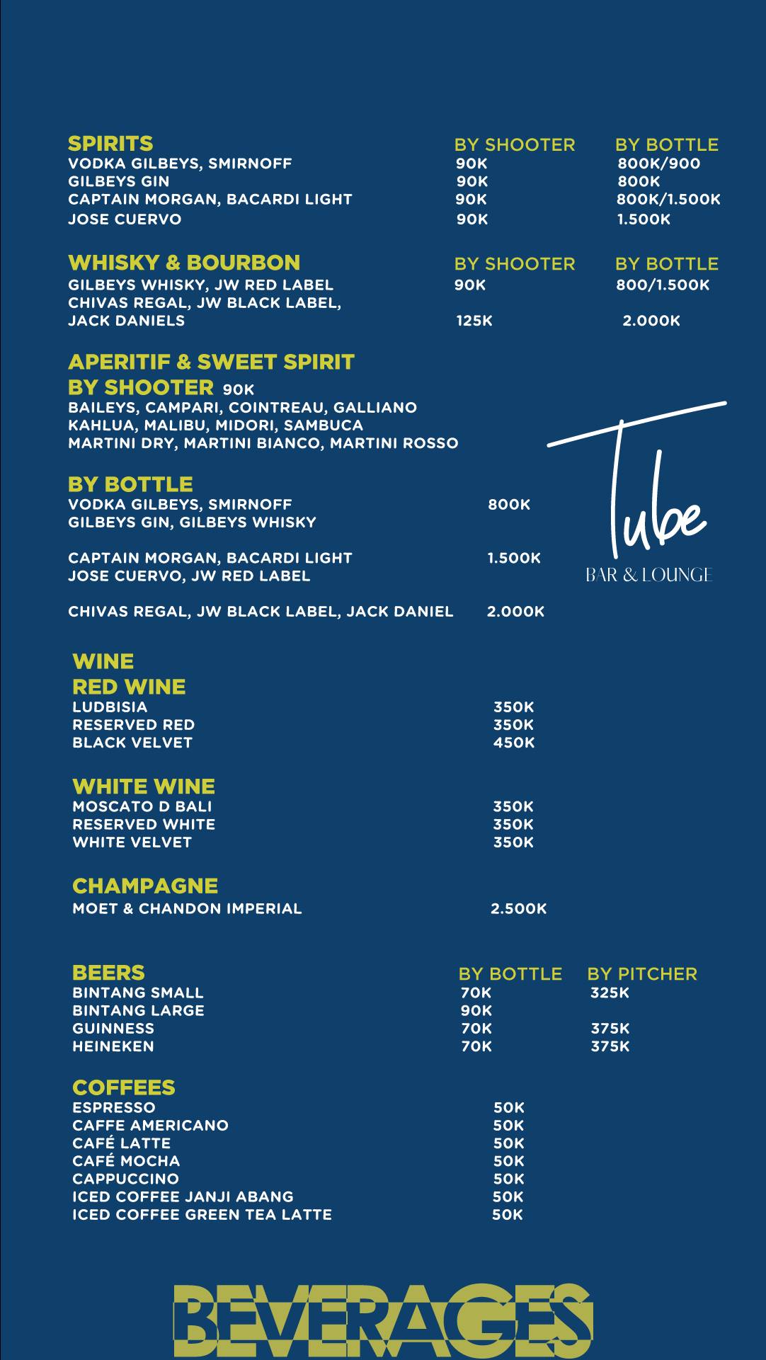Menu at The Tube Bar & Lounge, South Jakarta