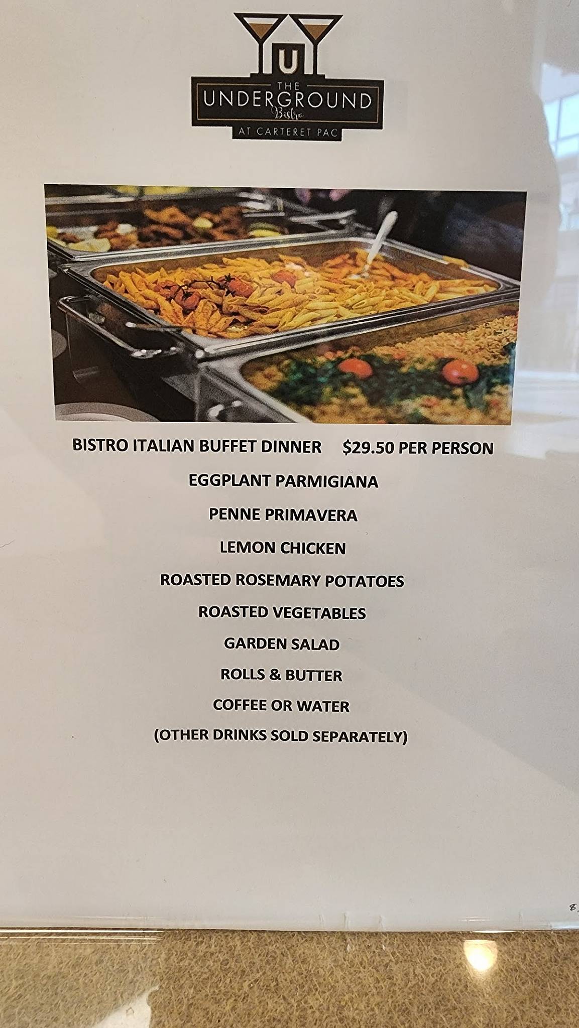 Menu at The Underground at Carteret PAC restaurant, Carteret