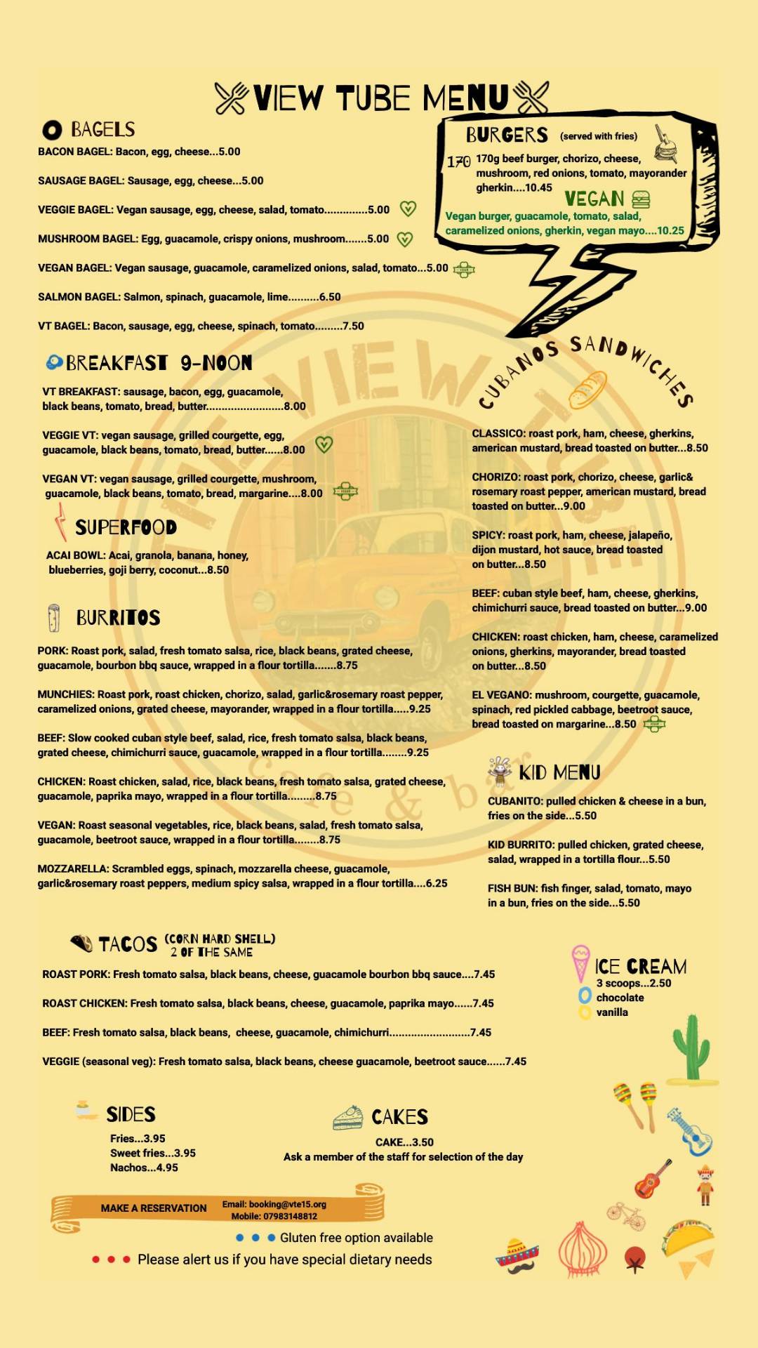 Menu at The View Tube cafe, London