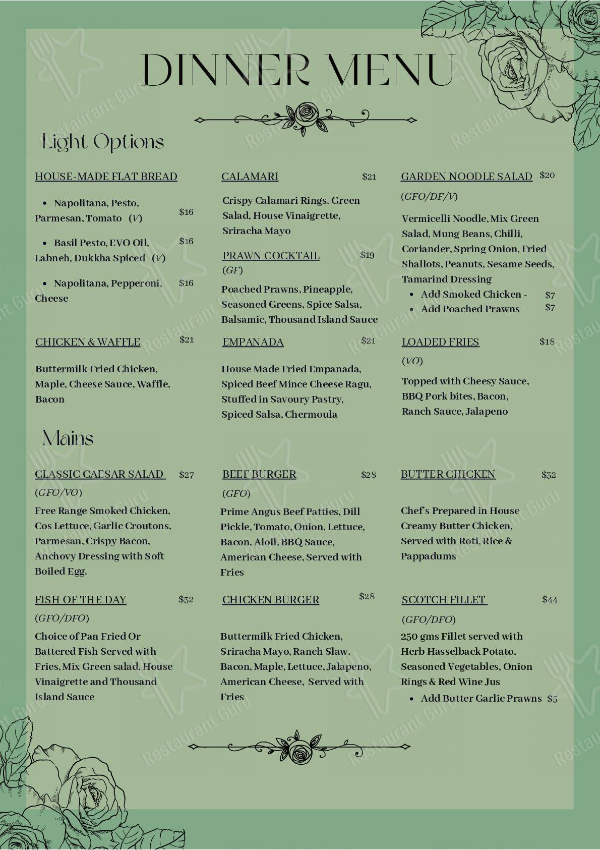 Menu at The View Wedding and Events Venue - Kibler Park, Johannesburg South