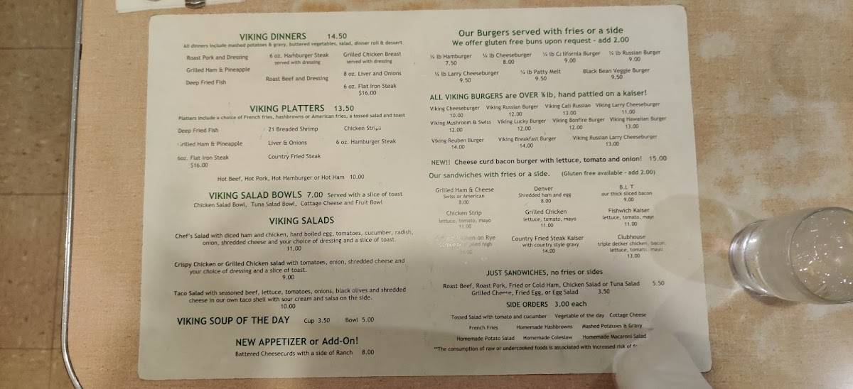 Menu at The Viking Cafe, Fergus Falls