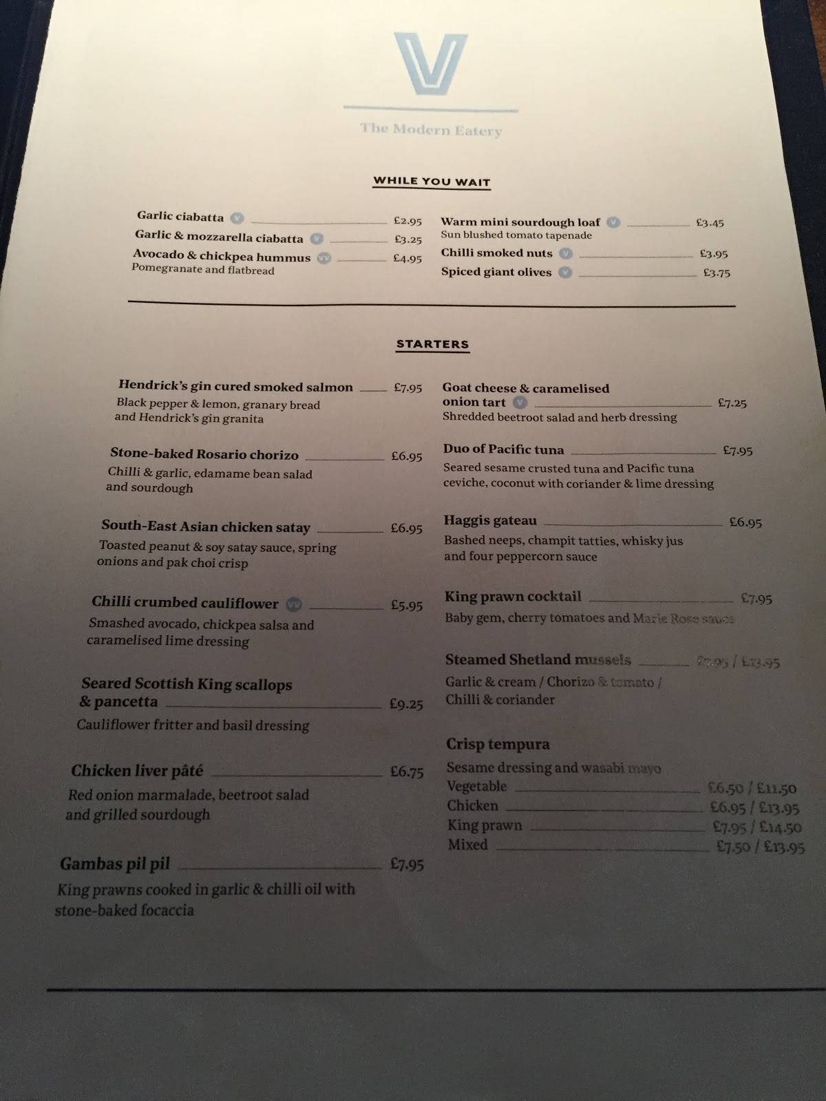 Menu at The Vine restaurant, Prestwick