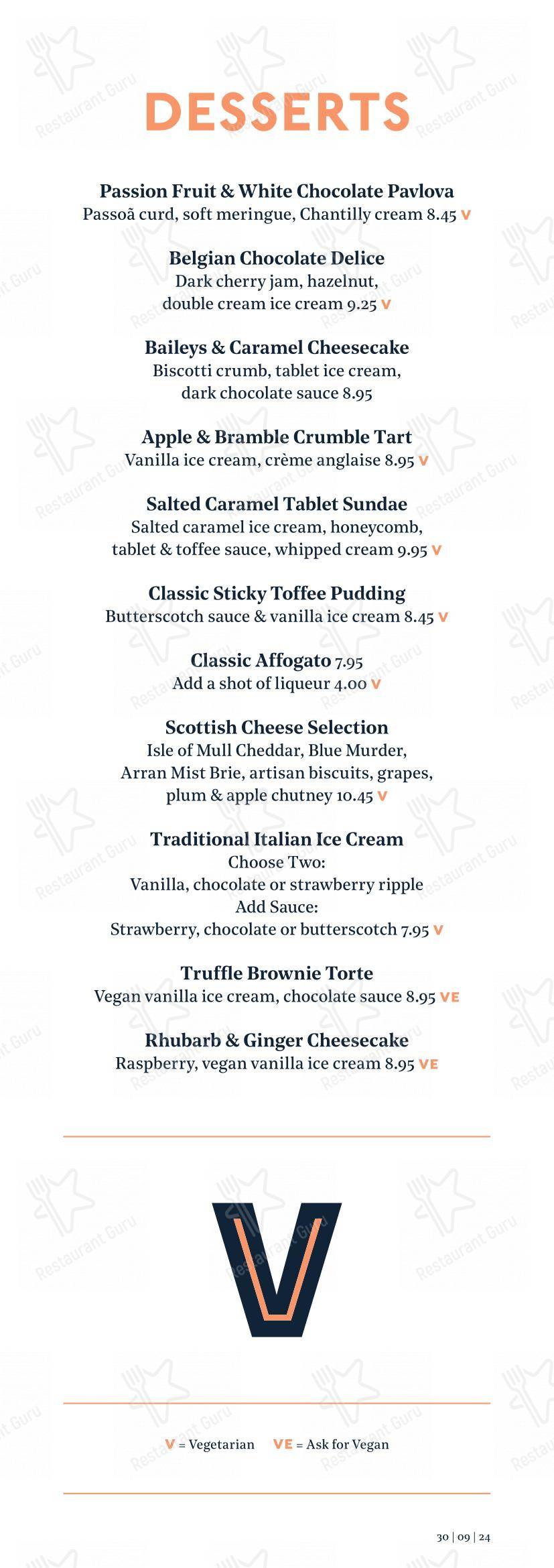 Menu at The Vine restaurant, Prestwick