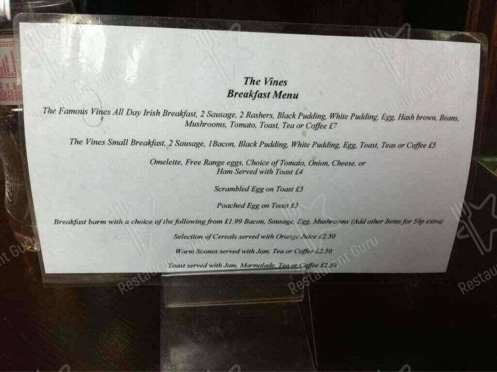Menu at The Vines The Big House pub & bar, Liverpool
