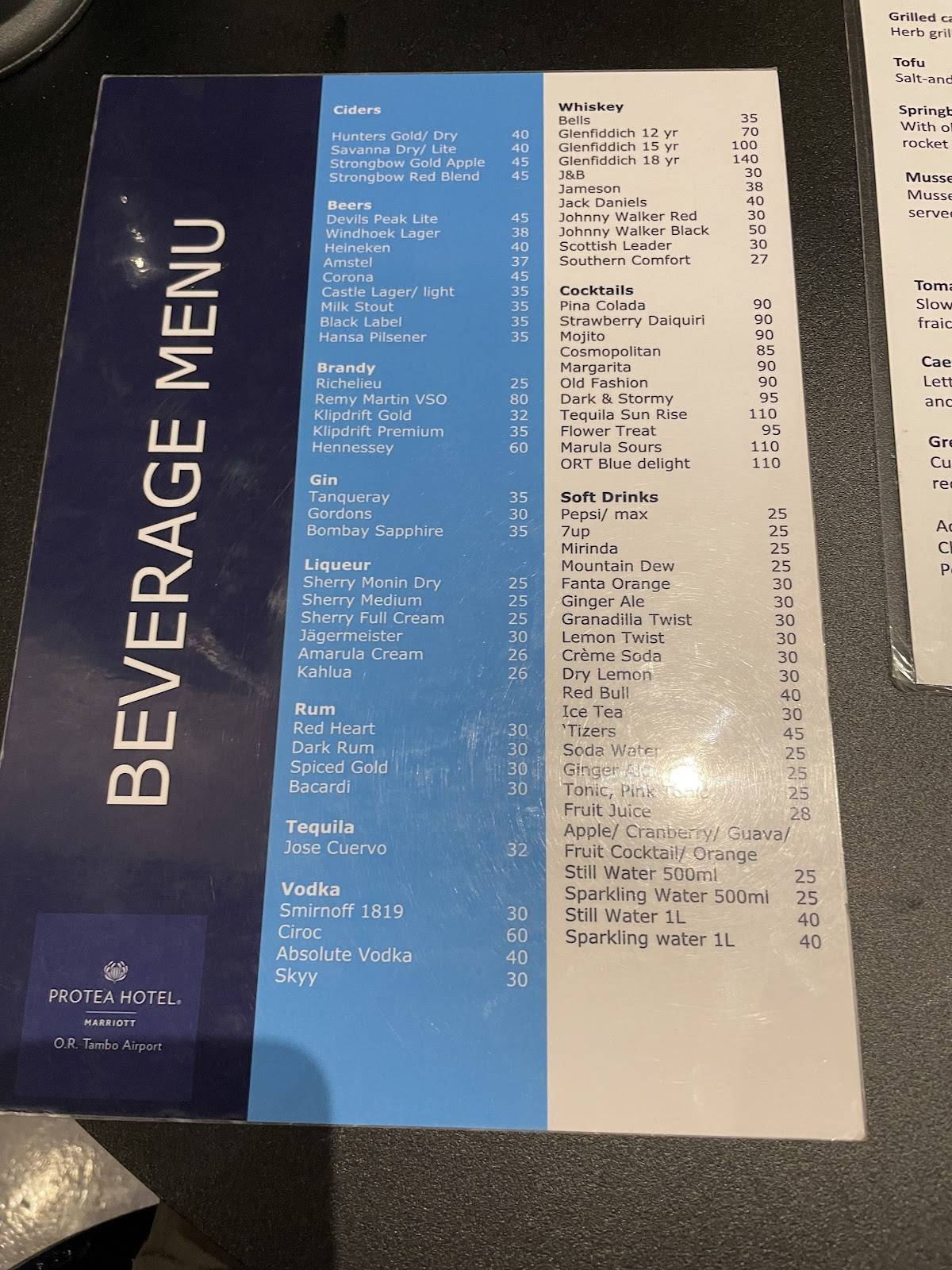 Menu at The Warehouse Restaurant, Kempton Park