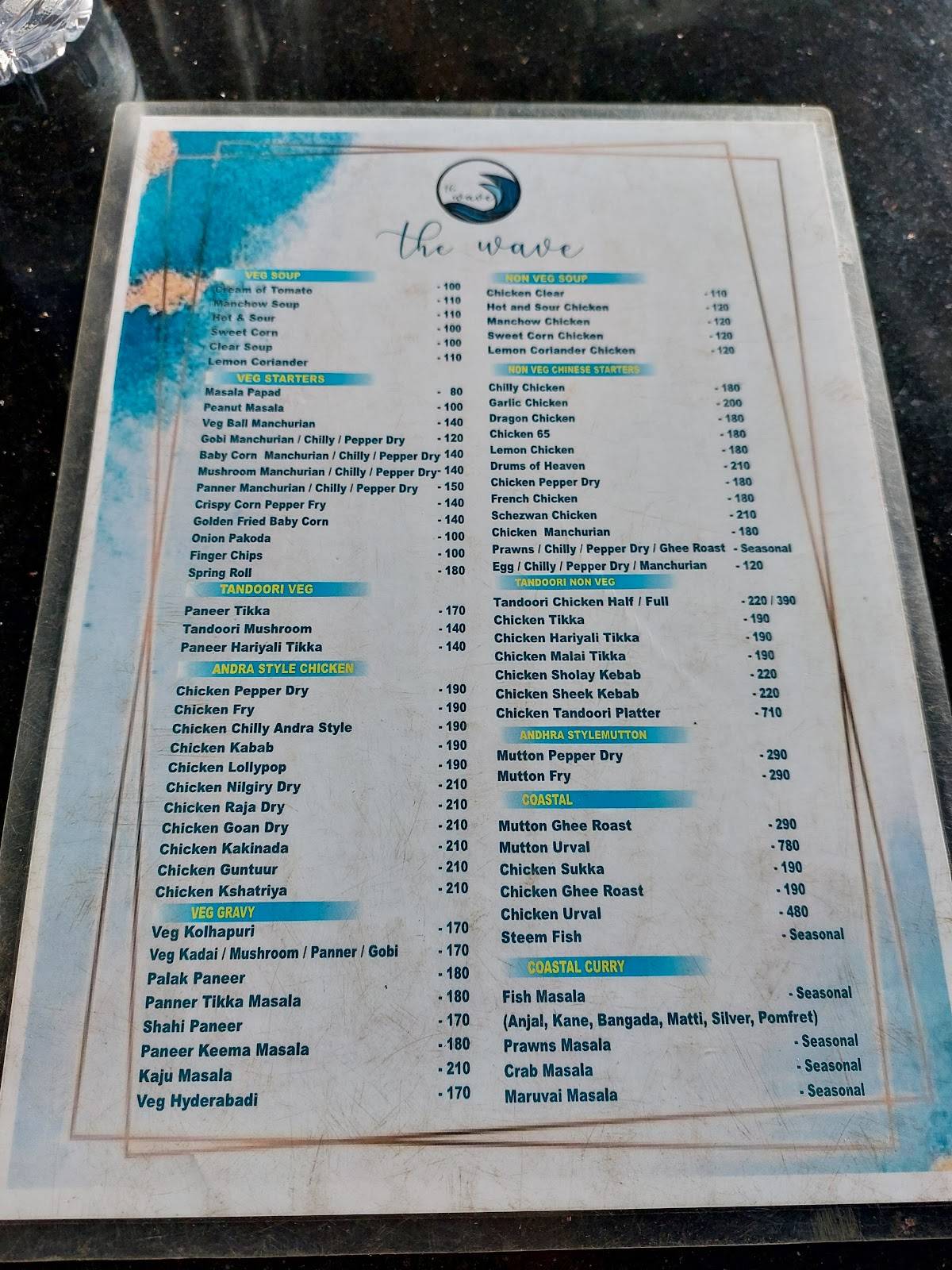Menu at The Wave Restaurant, India
