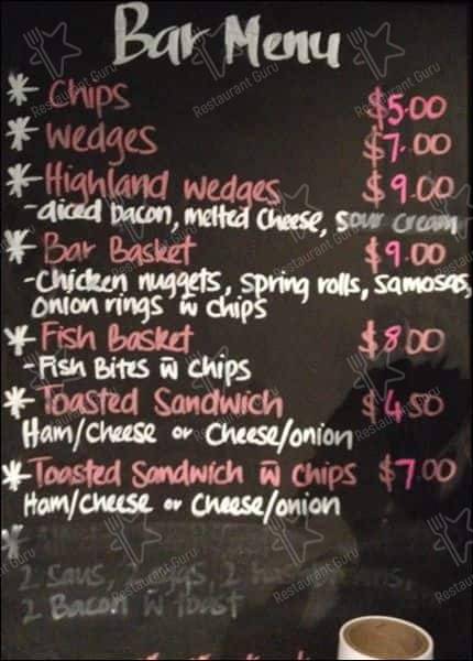 Menu at The Wave Bar, Christchurch