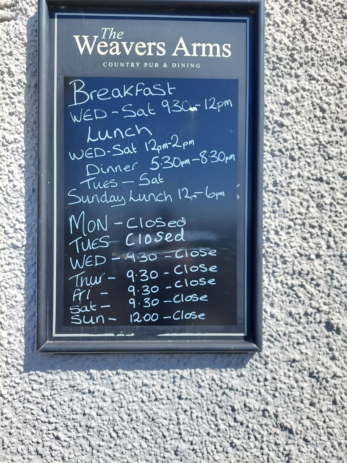 Menu at The Weavers Arms Fillongley pub & bar, Coventry