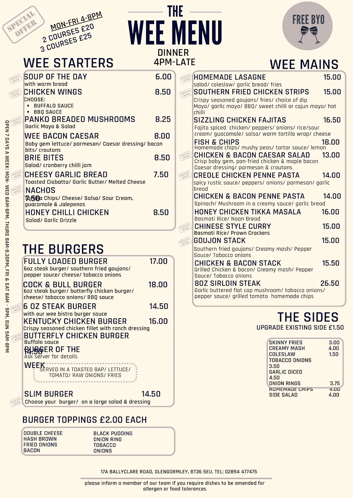 Menu at The Wee Bistro restaurant, Glengormley