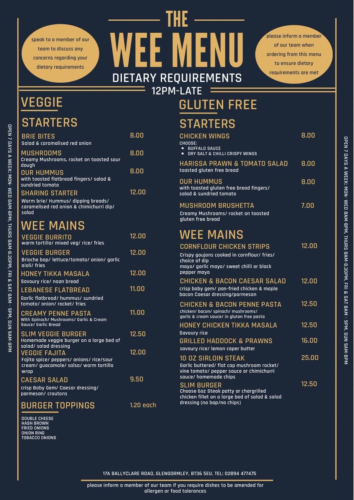 Menu at The Wee Bistro restaurant, Glengormley