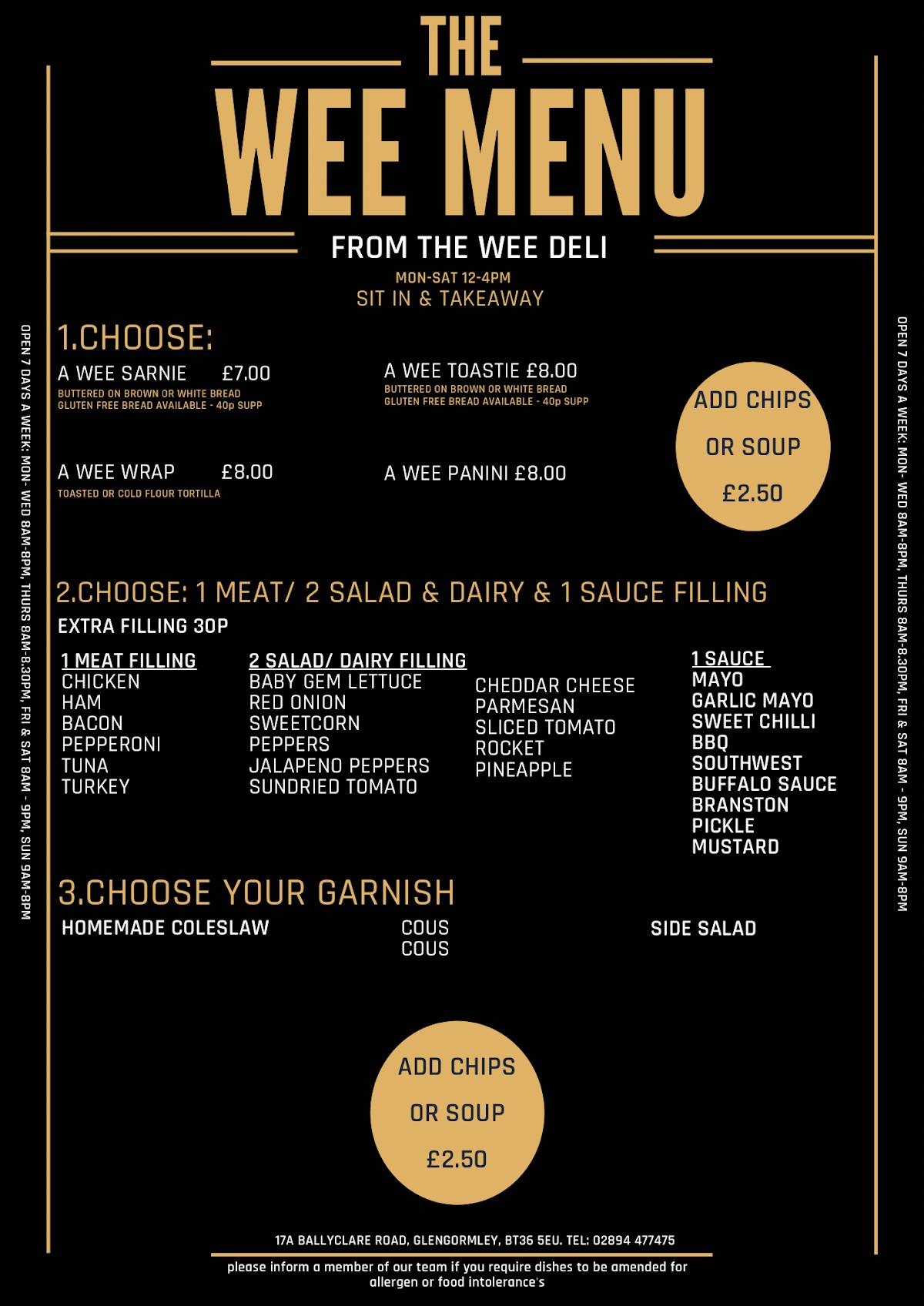 Menu at The Wee Bistro restaurant, Glengormley