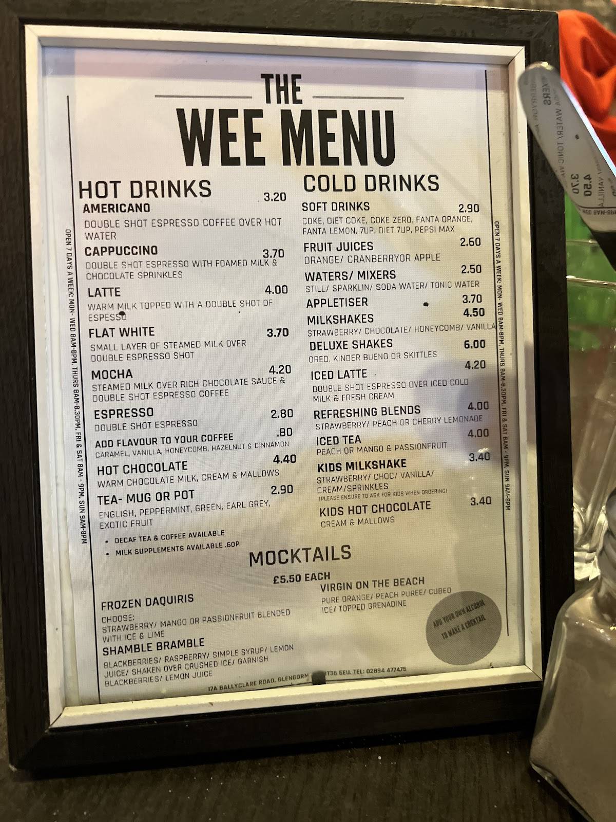 Menu at The Wee Bistro restaurant, Glengormley
