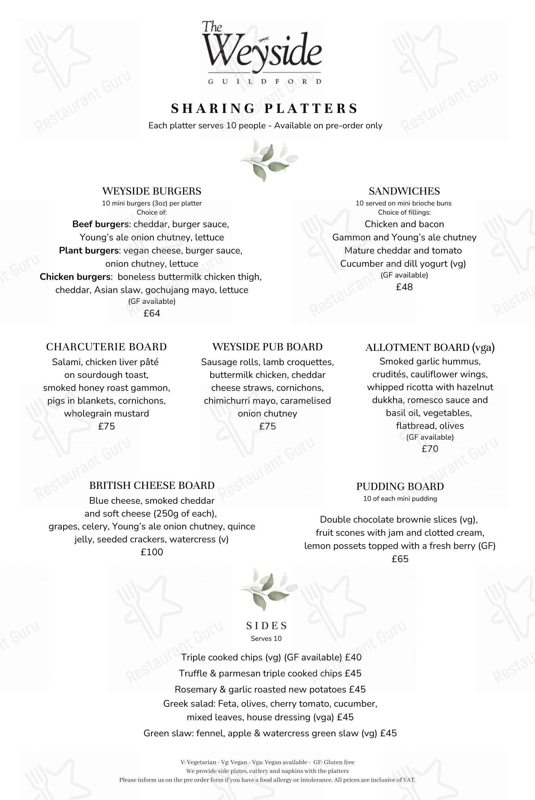 Menu at The Weyside pub & bar, Guildford