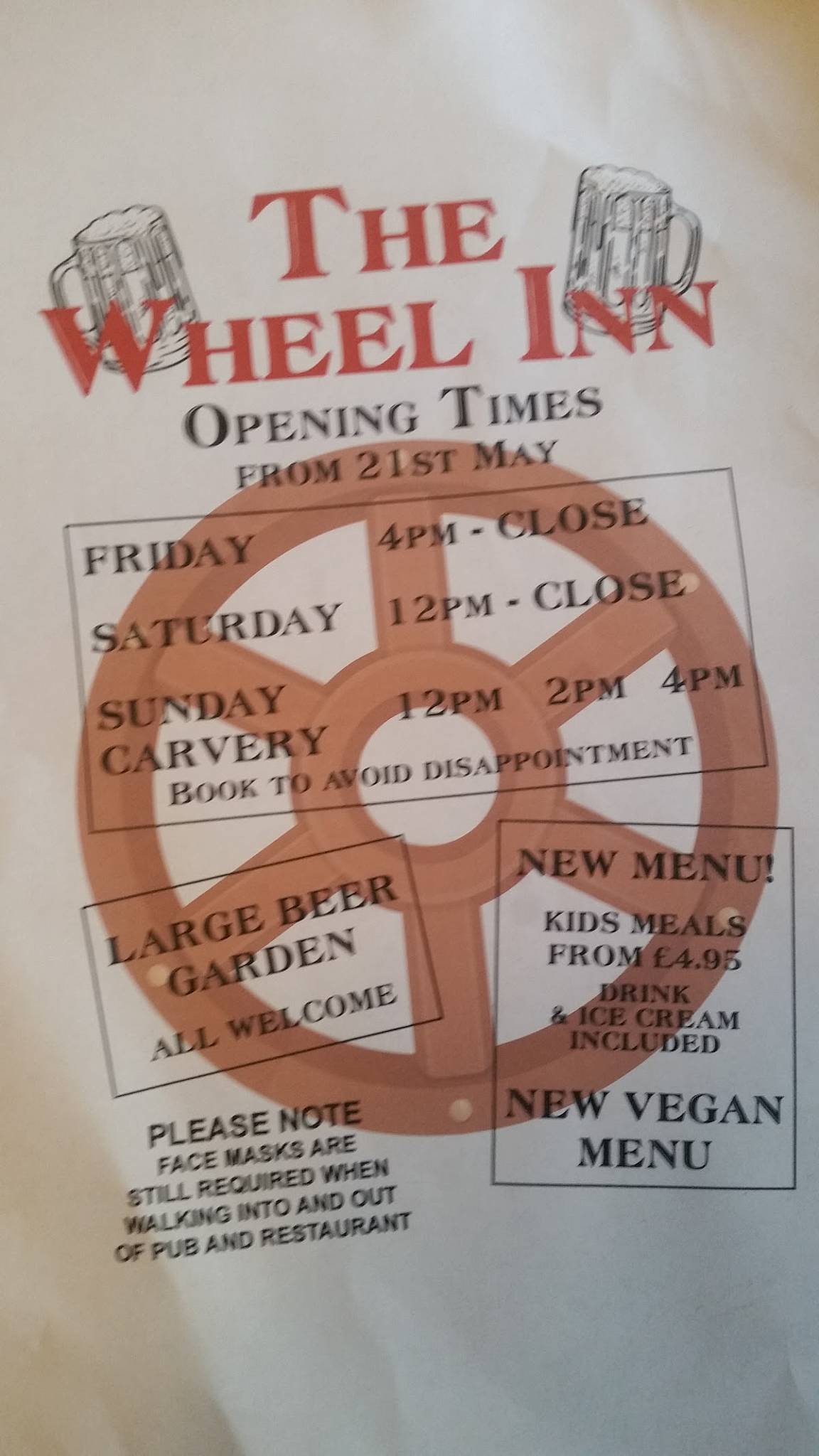 Menu at The Wheel Inn pub & bar, Wisbech Saint Mary, High Road