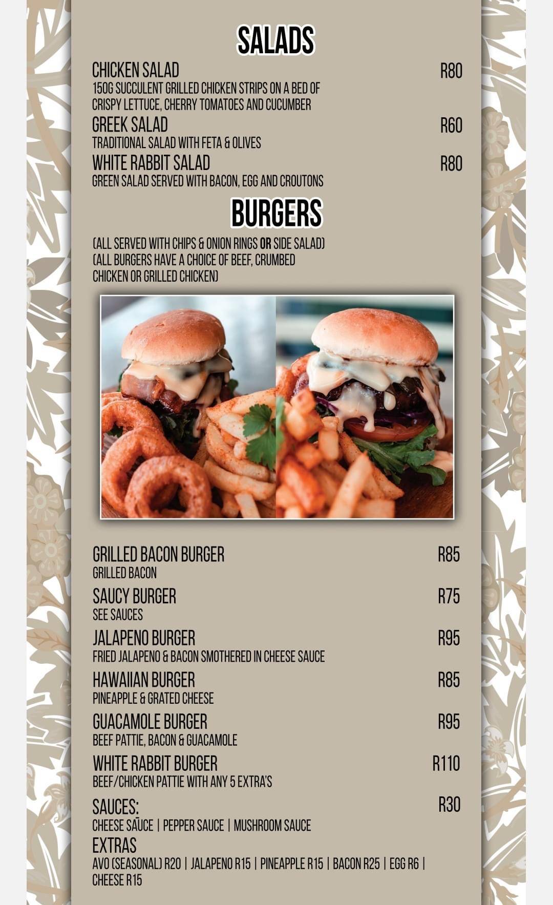 Menu at The White Rabbit restaurant, Hermanus, 19 Long St