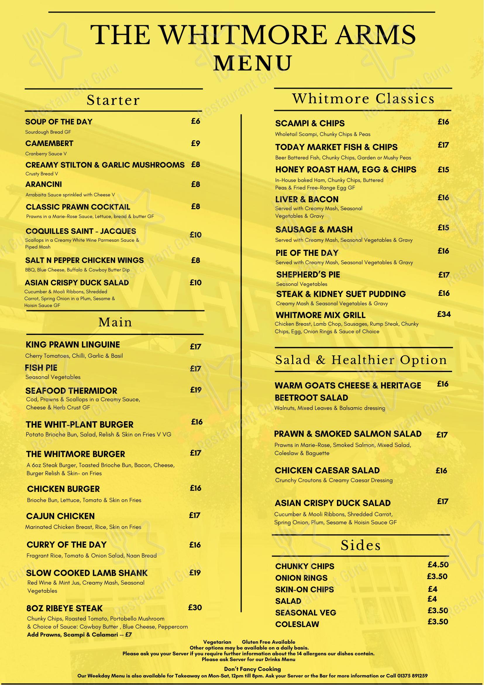 Menu at The Whitmore Arms pub & bar, Grays, The Whitmore Arms