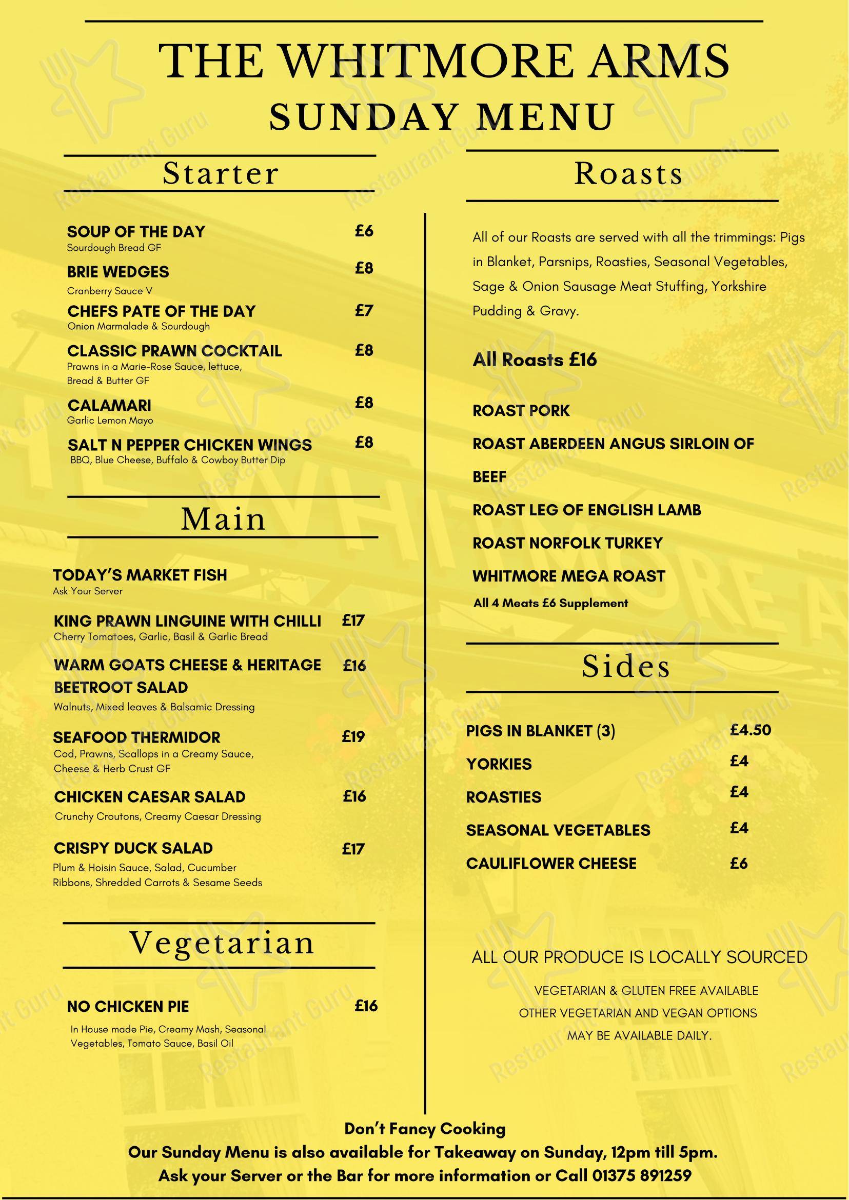Menu at The Whitmore Arms pub & bar, Grays, The Whitmore Arms