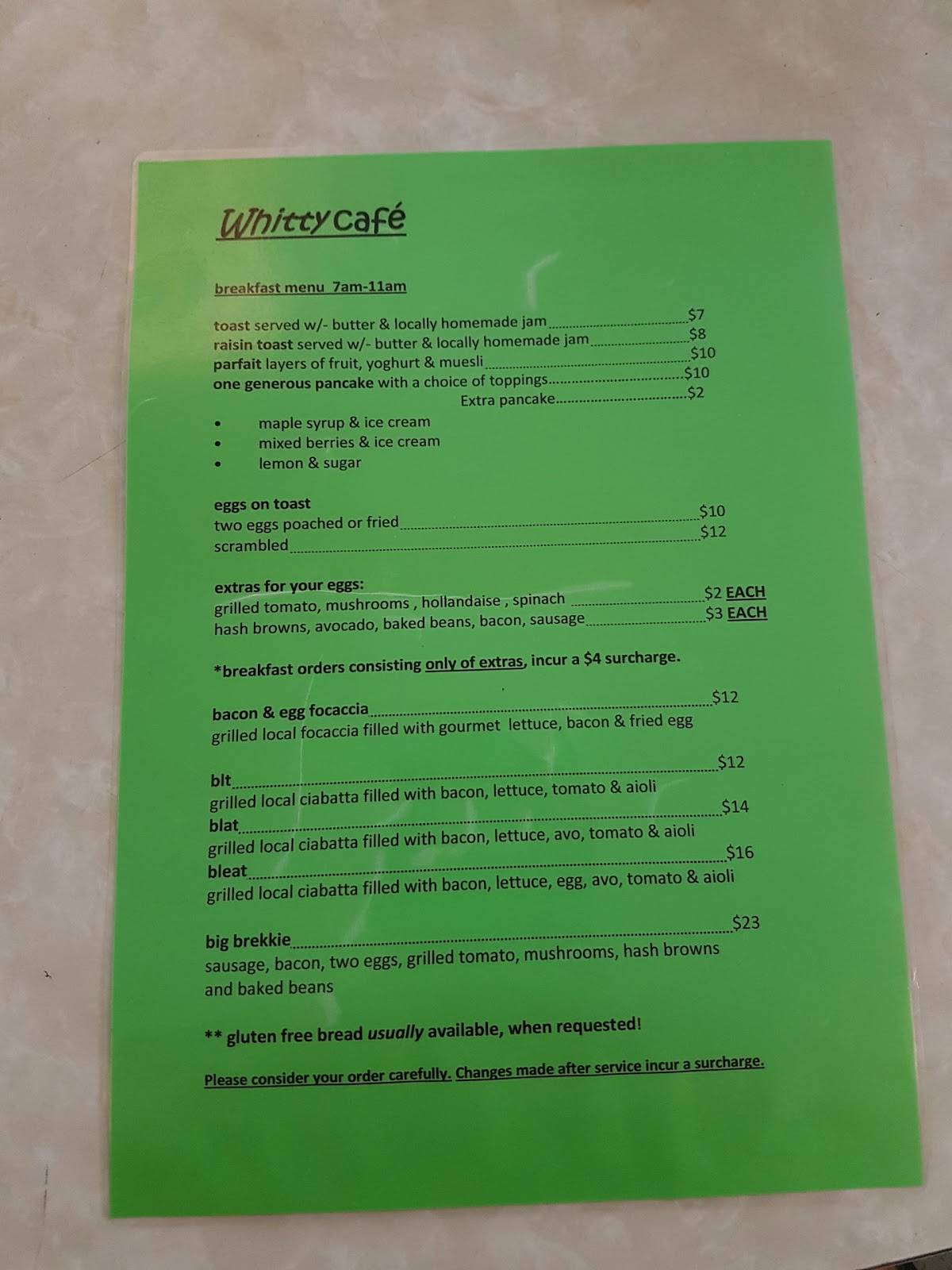 Menu at The Whitty Cafe, Whitfield