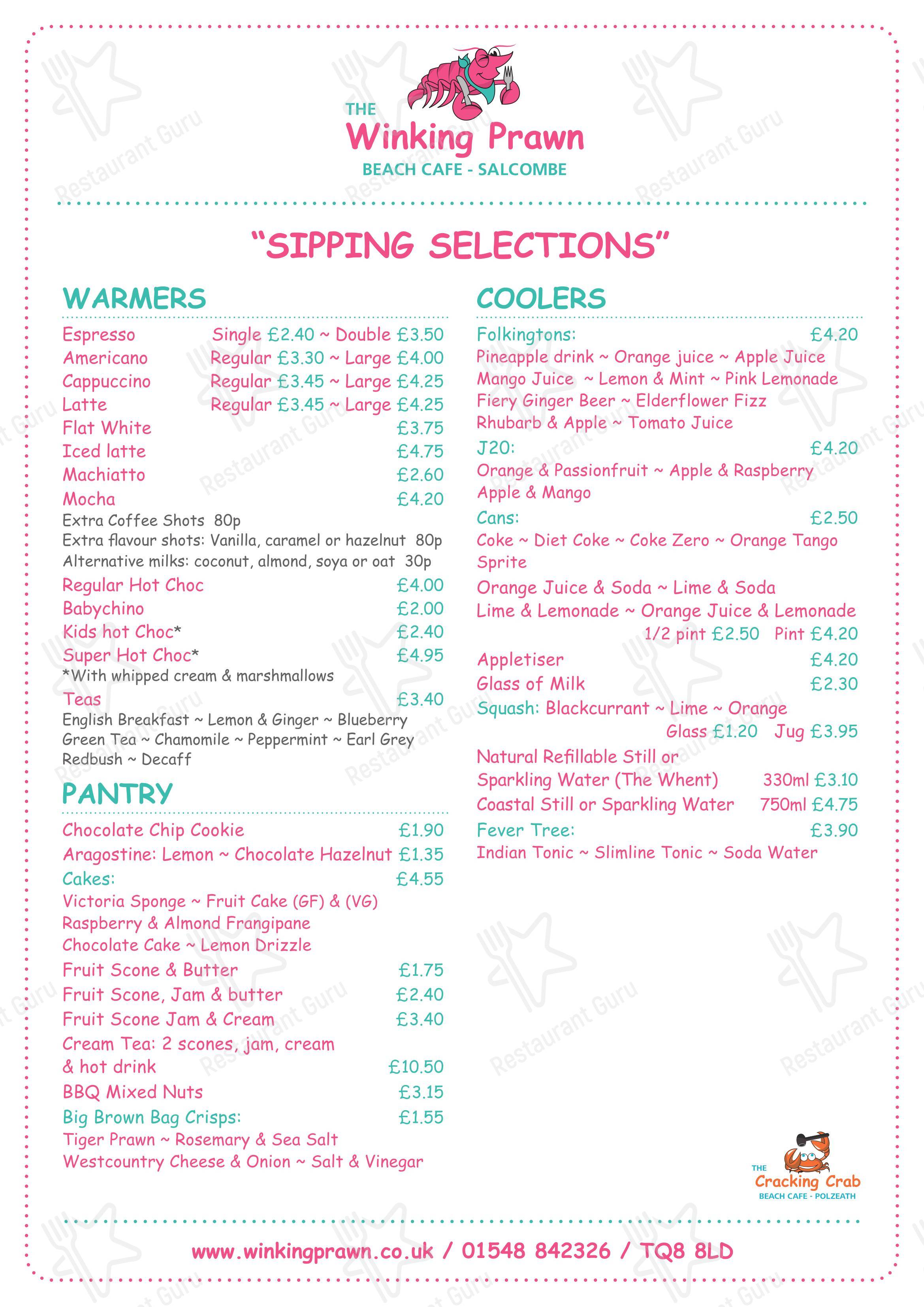 Menu at The Winking Prawn restaurant, Salcombe