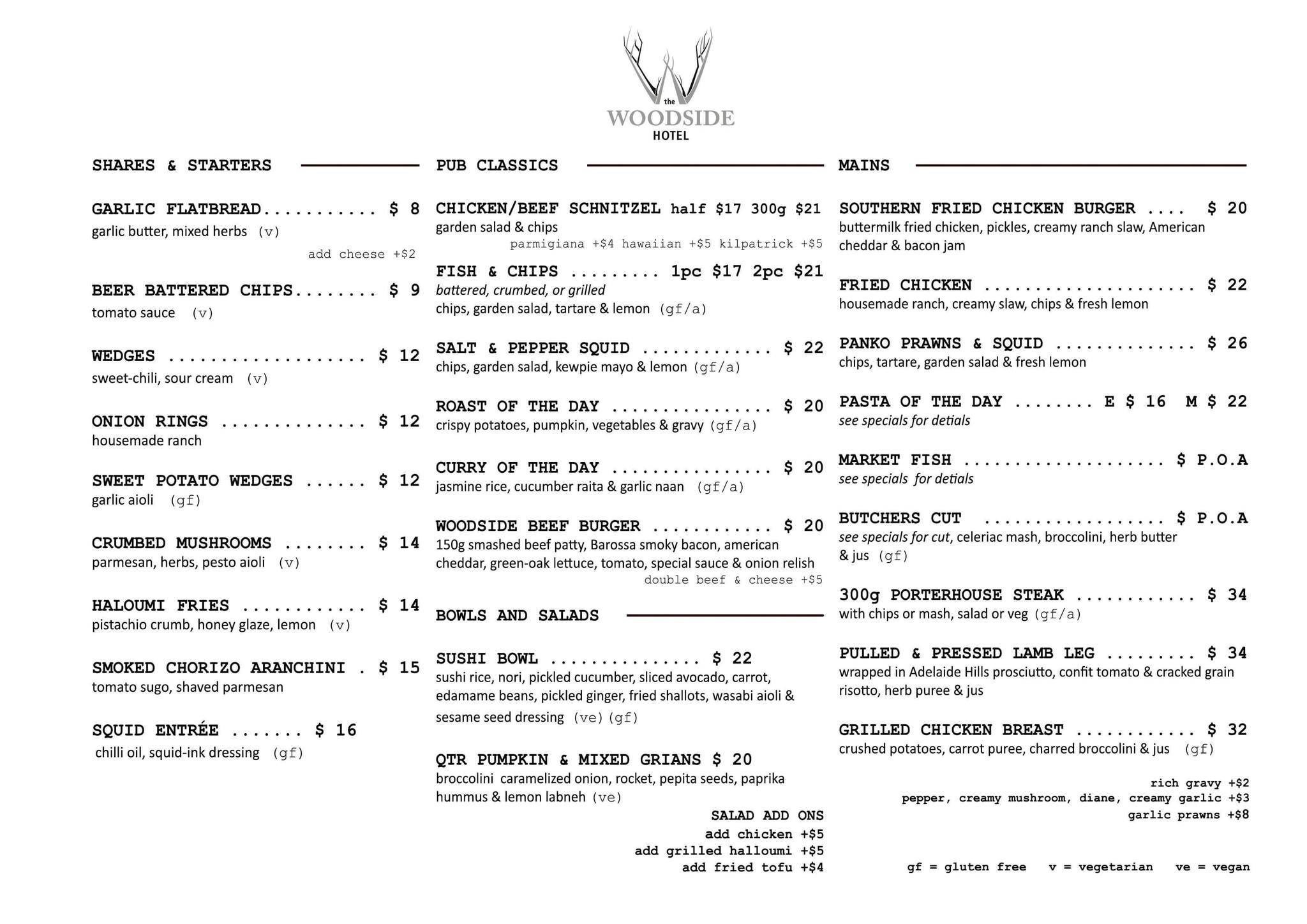 Menu at The Woodside Hotel pub & bar, Woodside