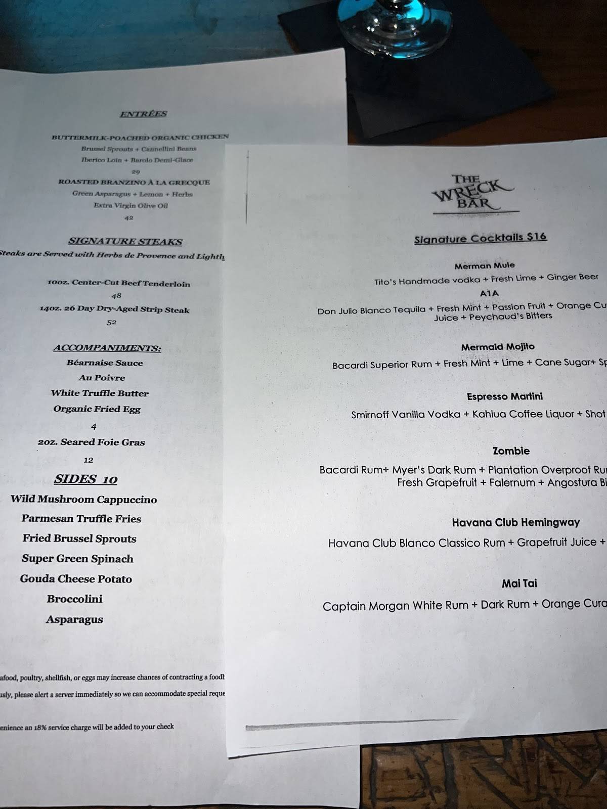 Wreck Bar Fort Lauderdale Menu at Adriana Fishburn blog
