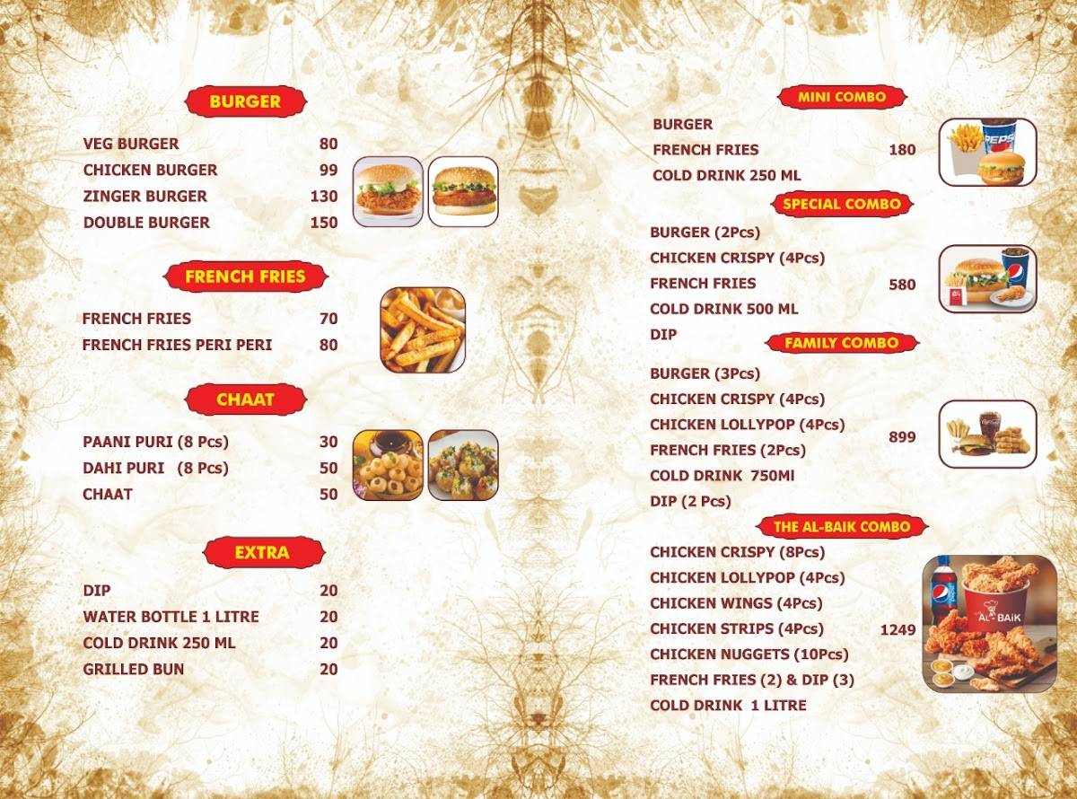 Menu at The Al-Baik, Hyderabad