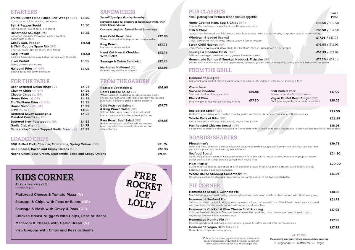 Menu at The Bird in Hand pub & bar, Waterlooville