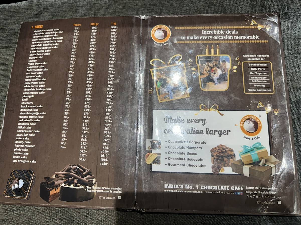 Menu at The chocolate room, Rayachoty