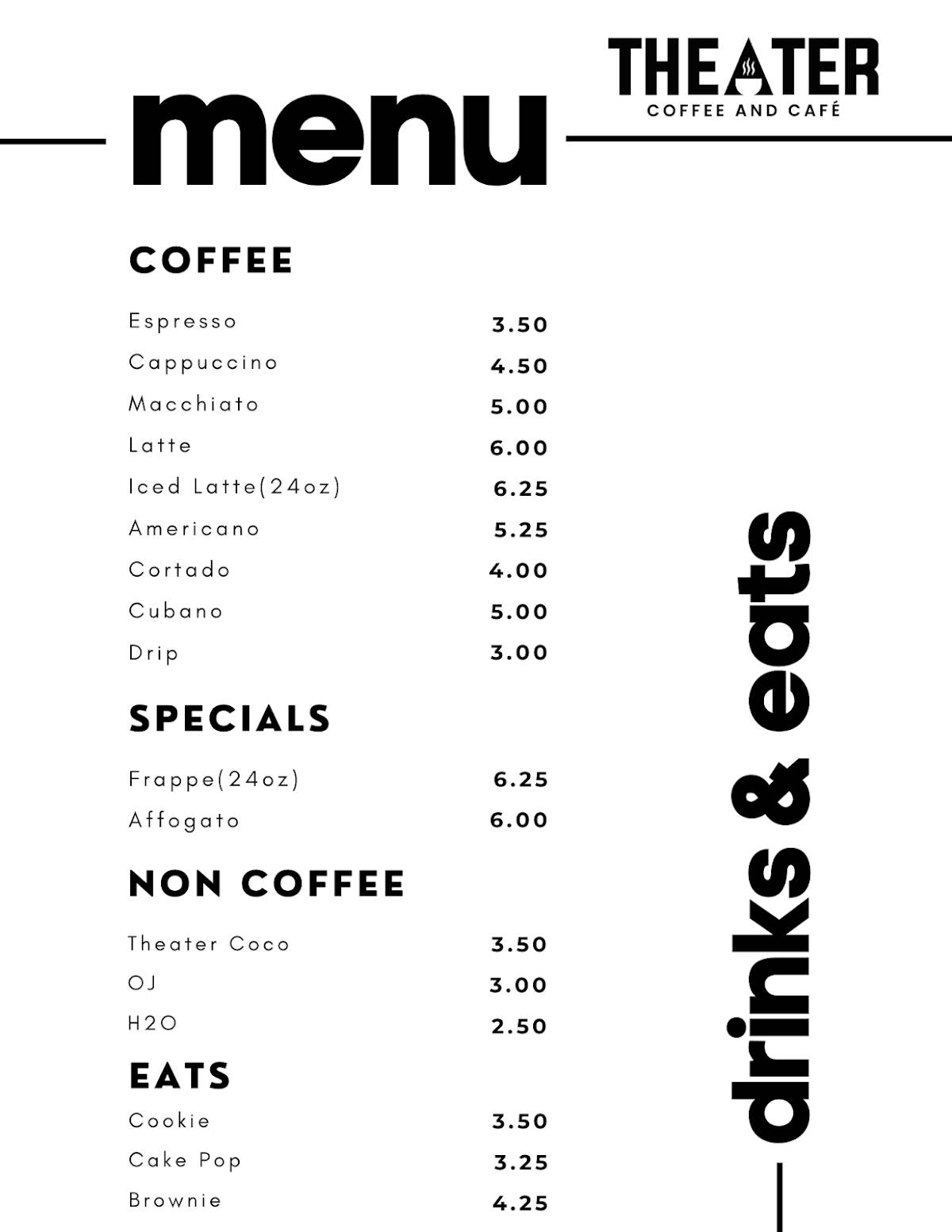 Menu at Theater Coffee And Cafe, Beebe