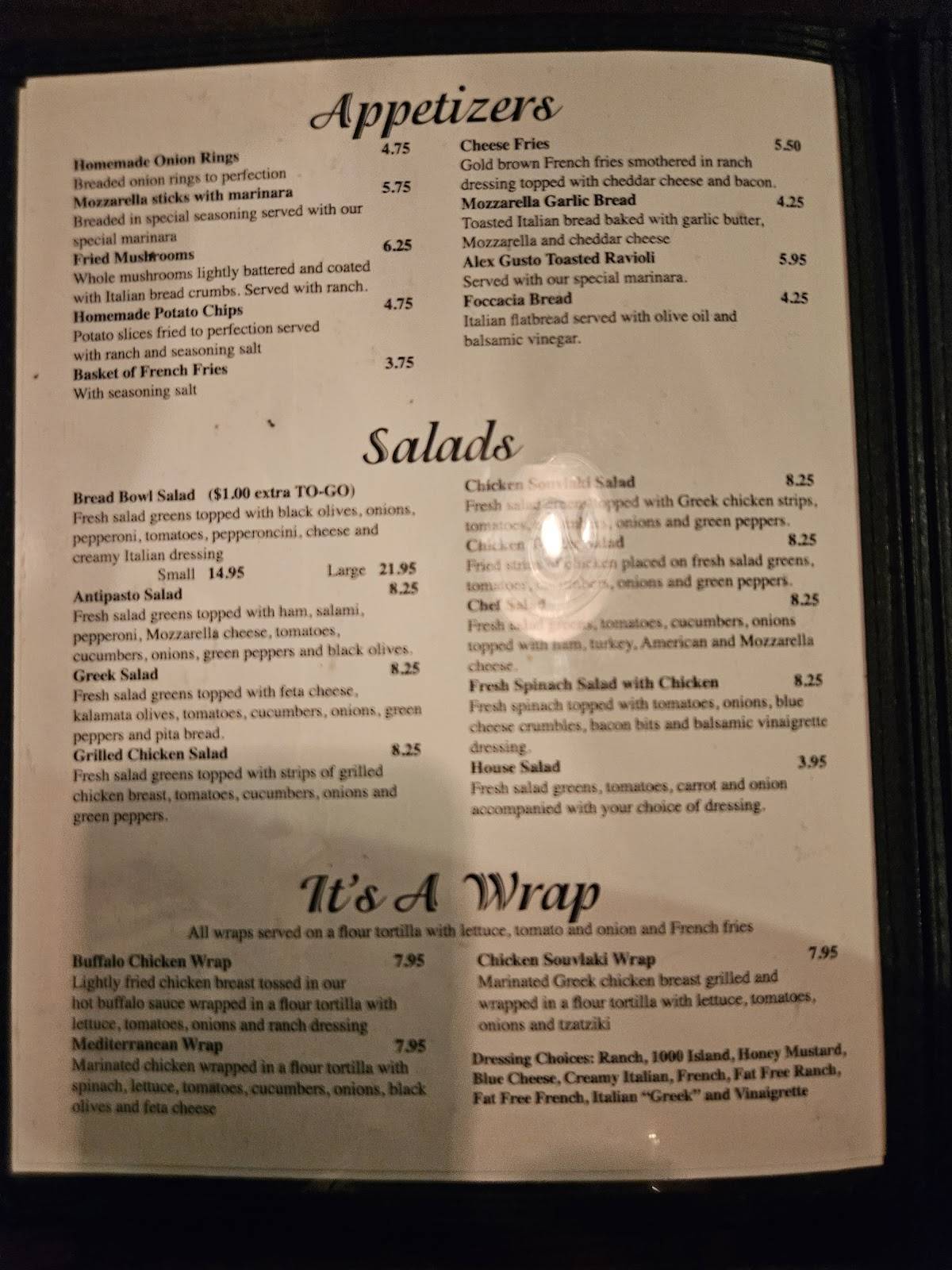 Menu at Theo's Italian & Family Restaurant, Jonesville