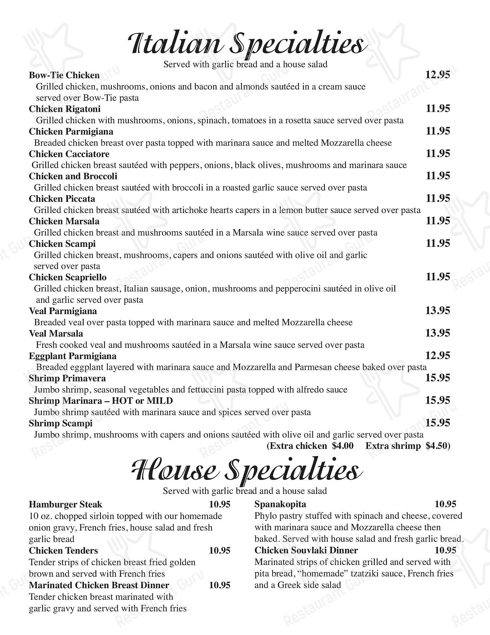Menu at Theo's Italian & Family Restaurant, Jonesville