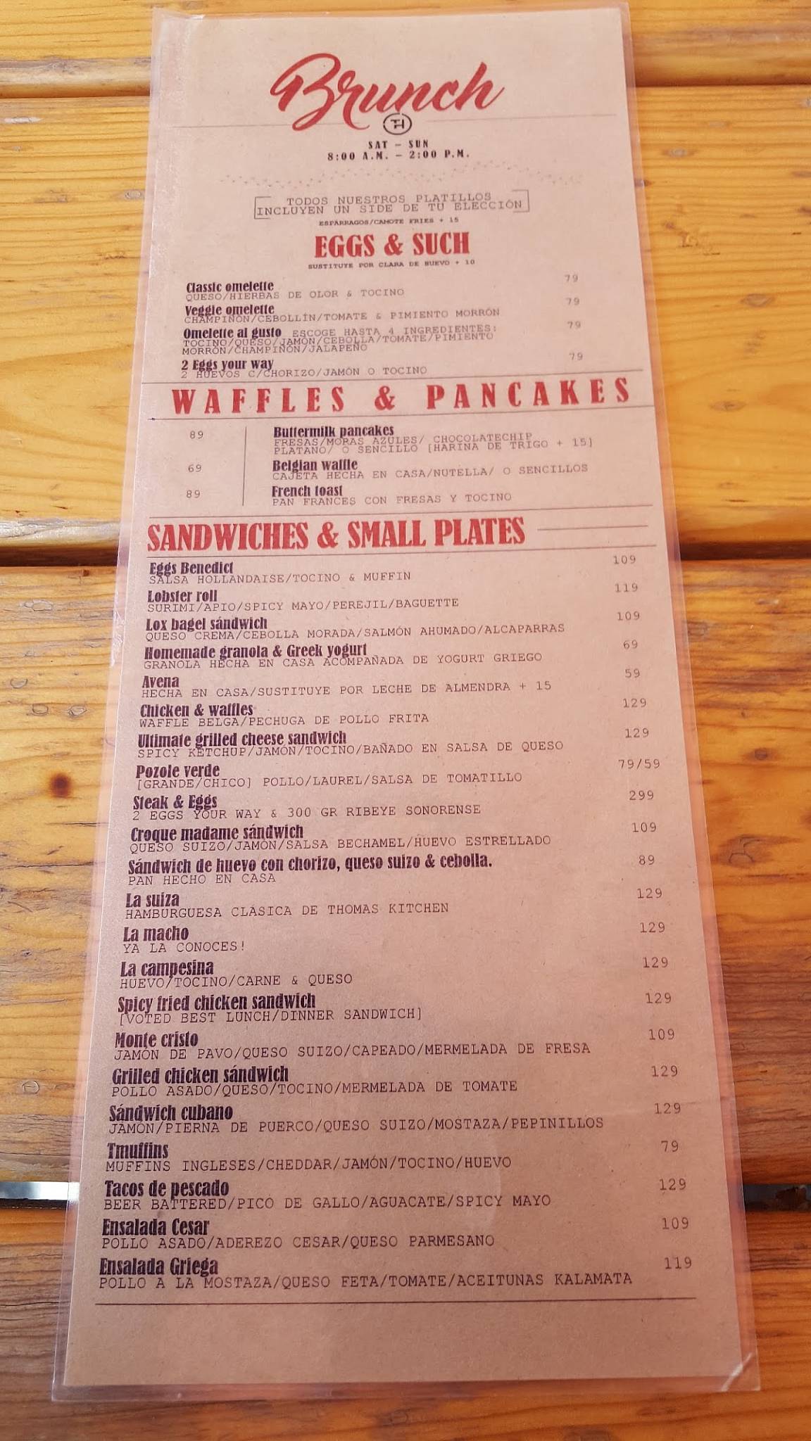Carta de Thomās Kitchen-Bar, Ciudad Juarez