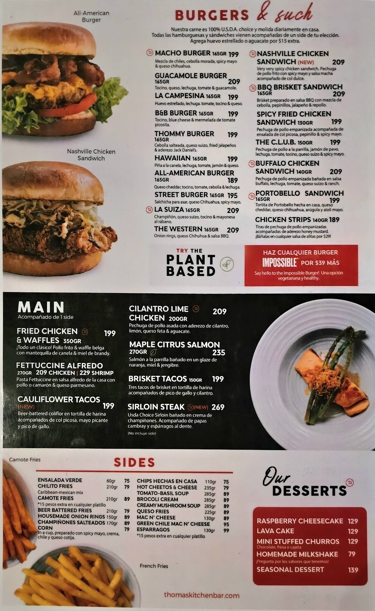 Carta de Thomās Kitchen-Bar, Ciudad Juarez