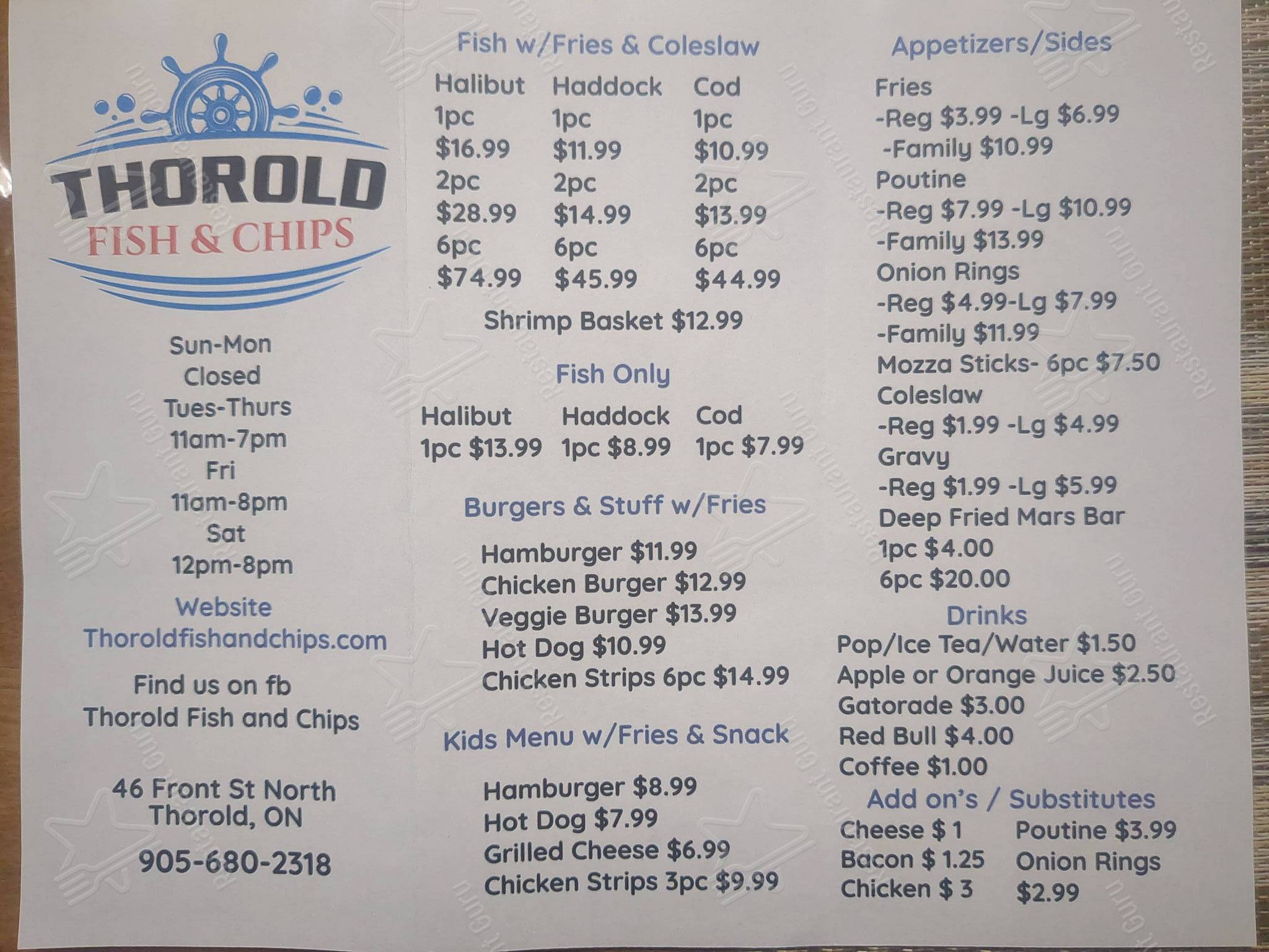 Menu at Thorold Fish & Chips fast food, Thorold